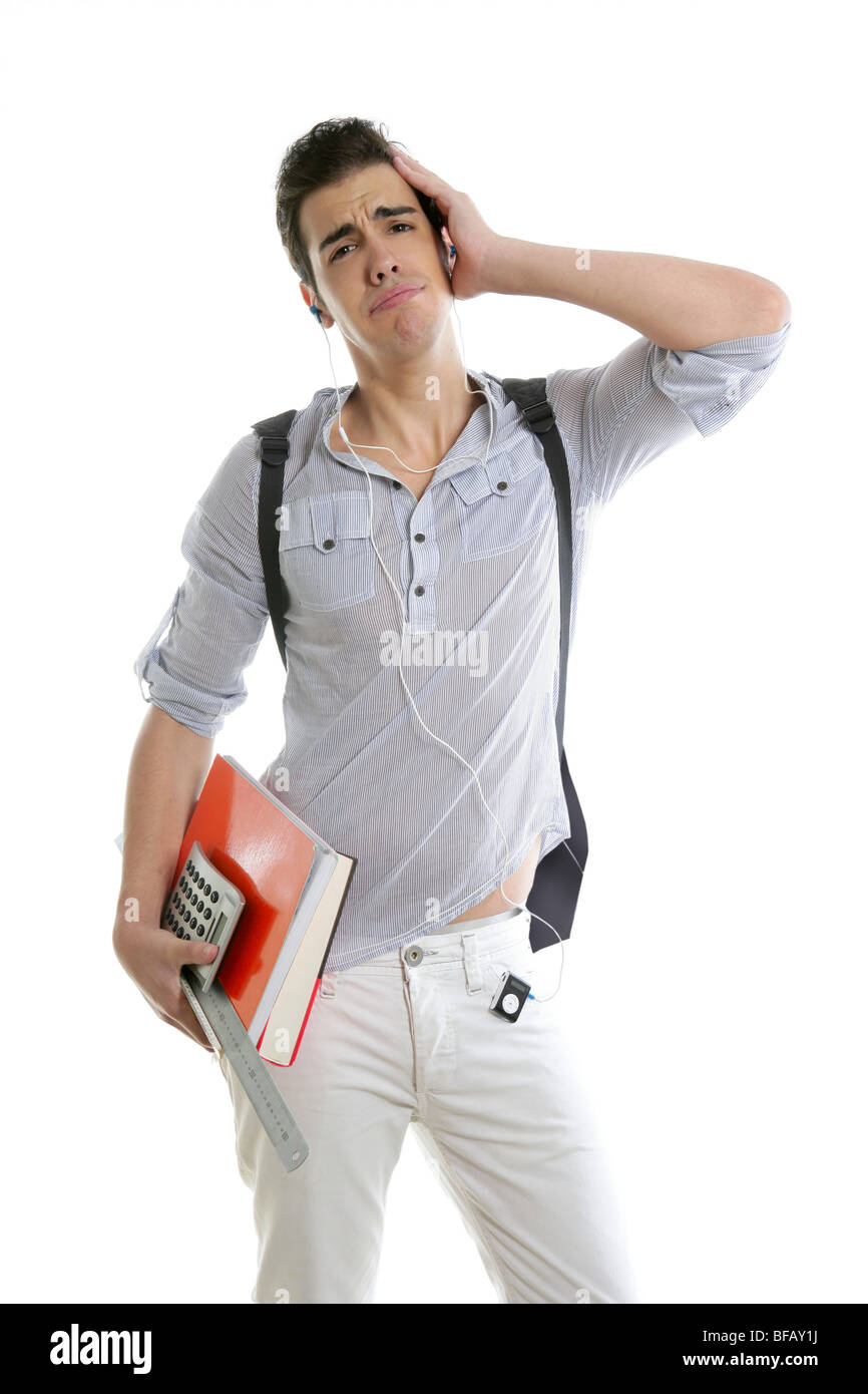Caucasian student worried with negative gesture isolated on white Stock ...