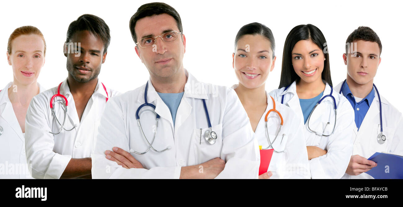 Doctors team group in a row on white background men and women doctor ...