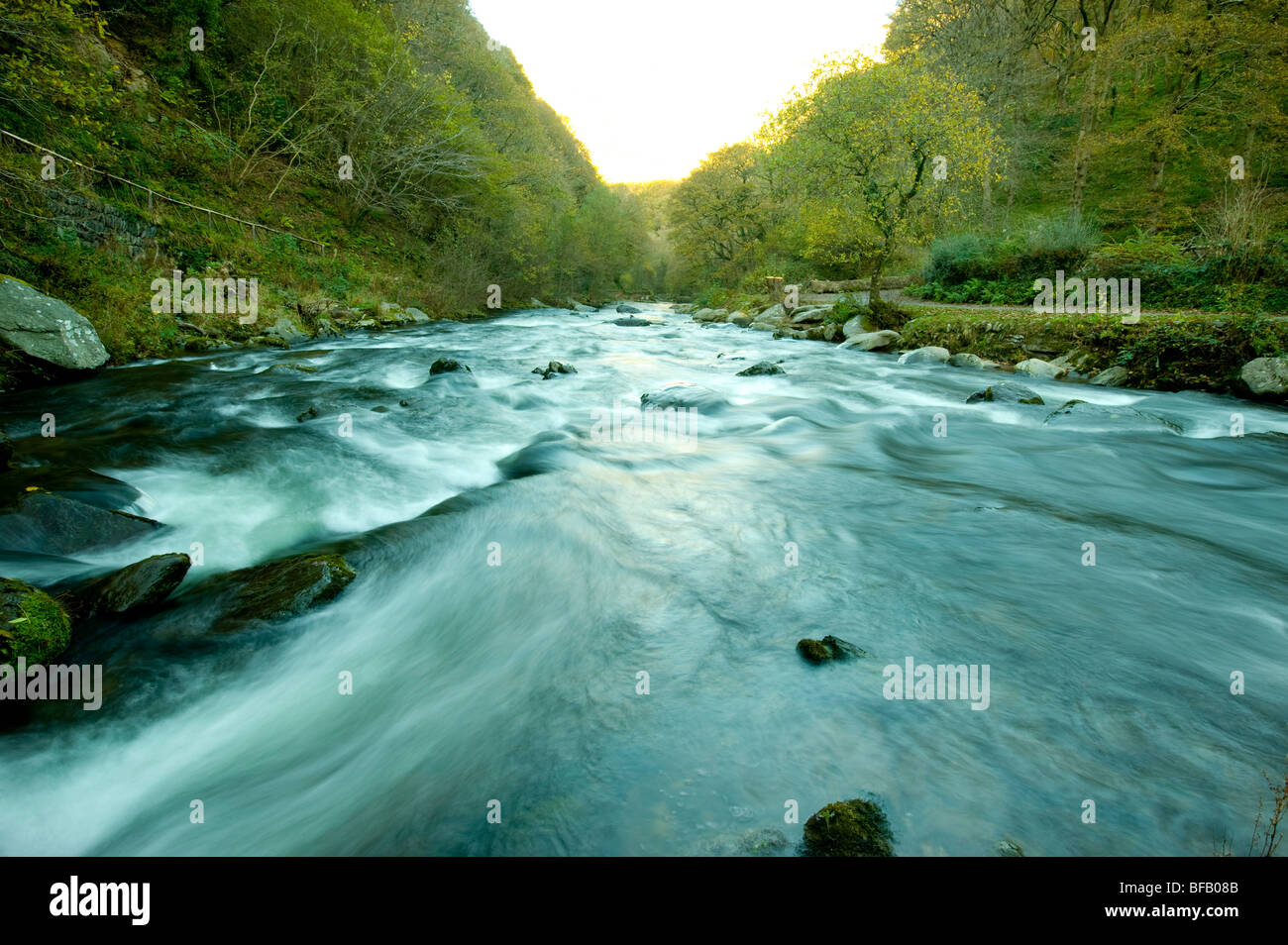 The river lyn in full spate after rain, watersmeet national Trust ...