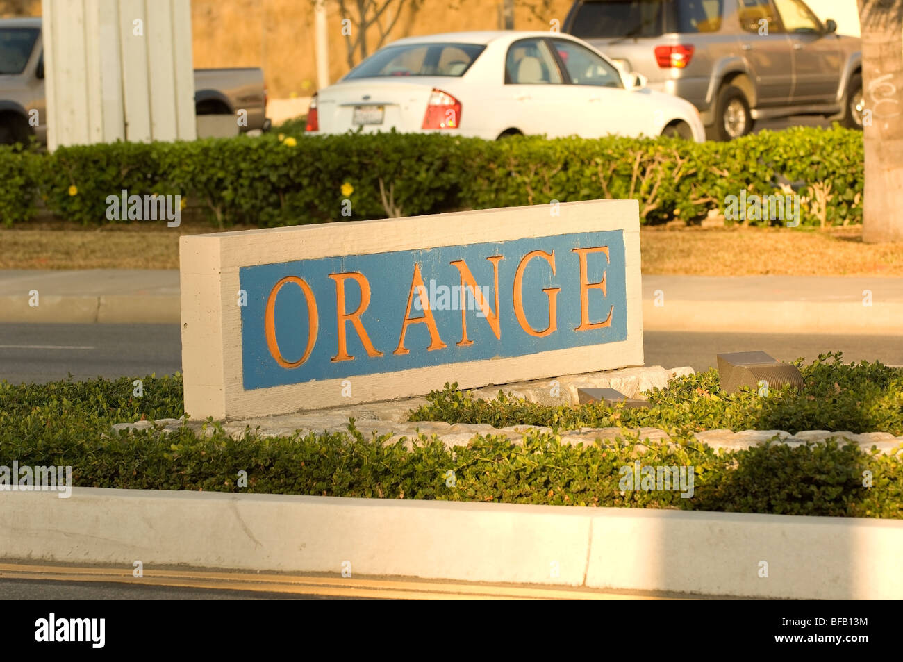 Sign welcoming visitors to the City of Orange, CA located in the heart ...
