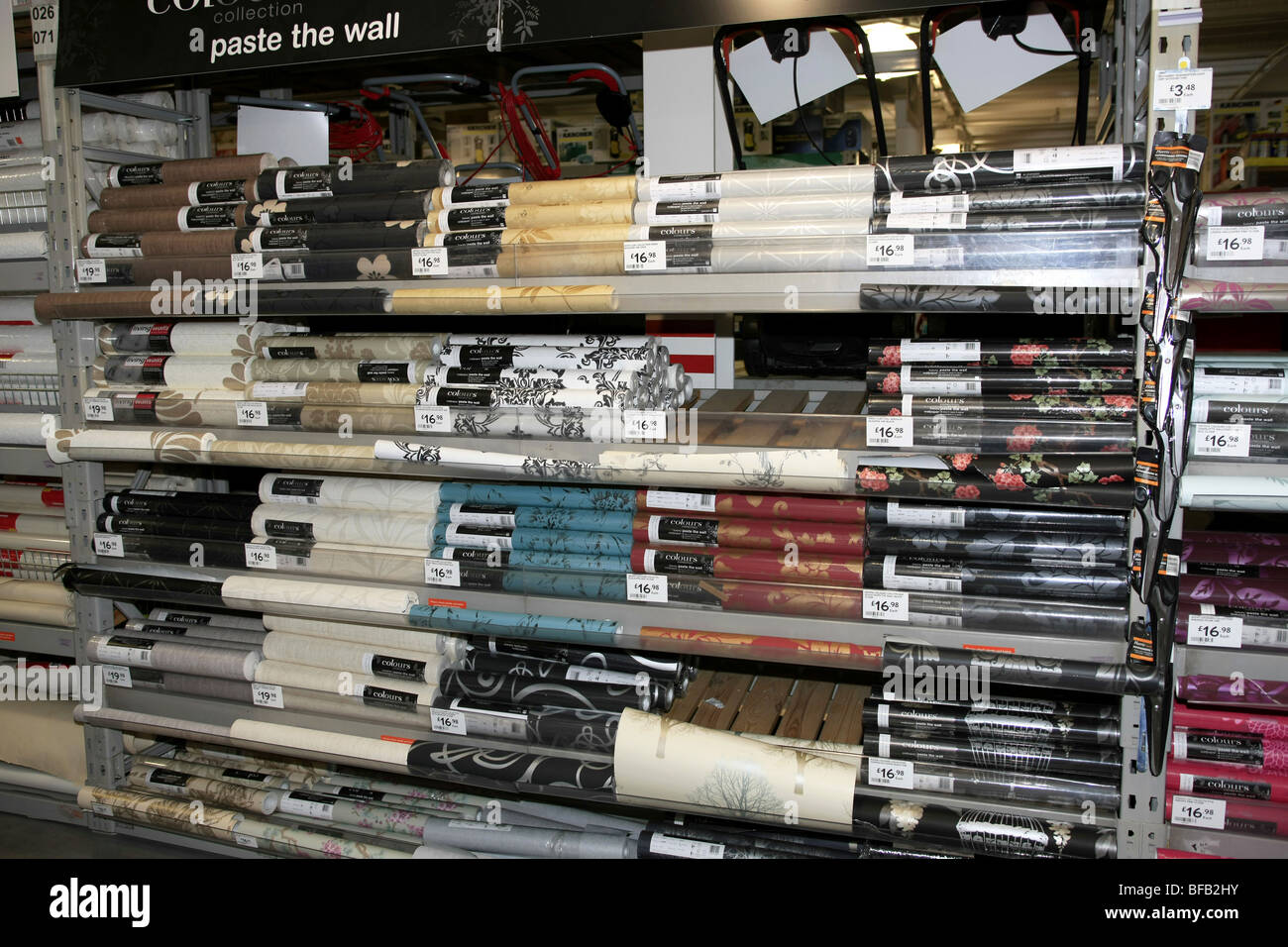 Wallpaper on sale in a DIY Store Stock Photo - Alamy