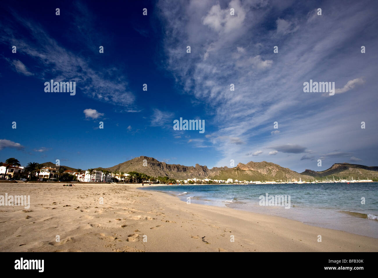 Sandy beach at Port de Pollenca (puerto pollensa), Mallorca Stock Photo ...