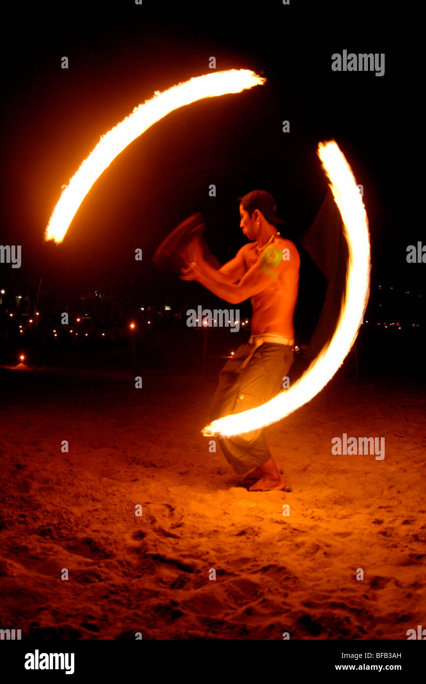 Fire poi at the full moon party, Koh Phangan, Thailand Stock Photo - Alamy
