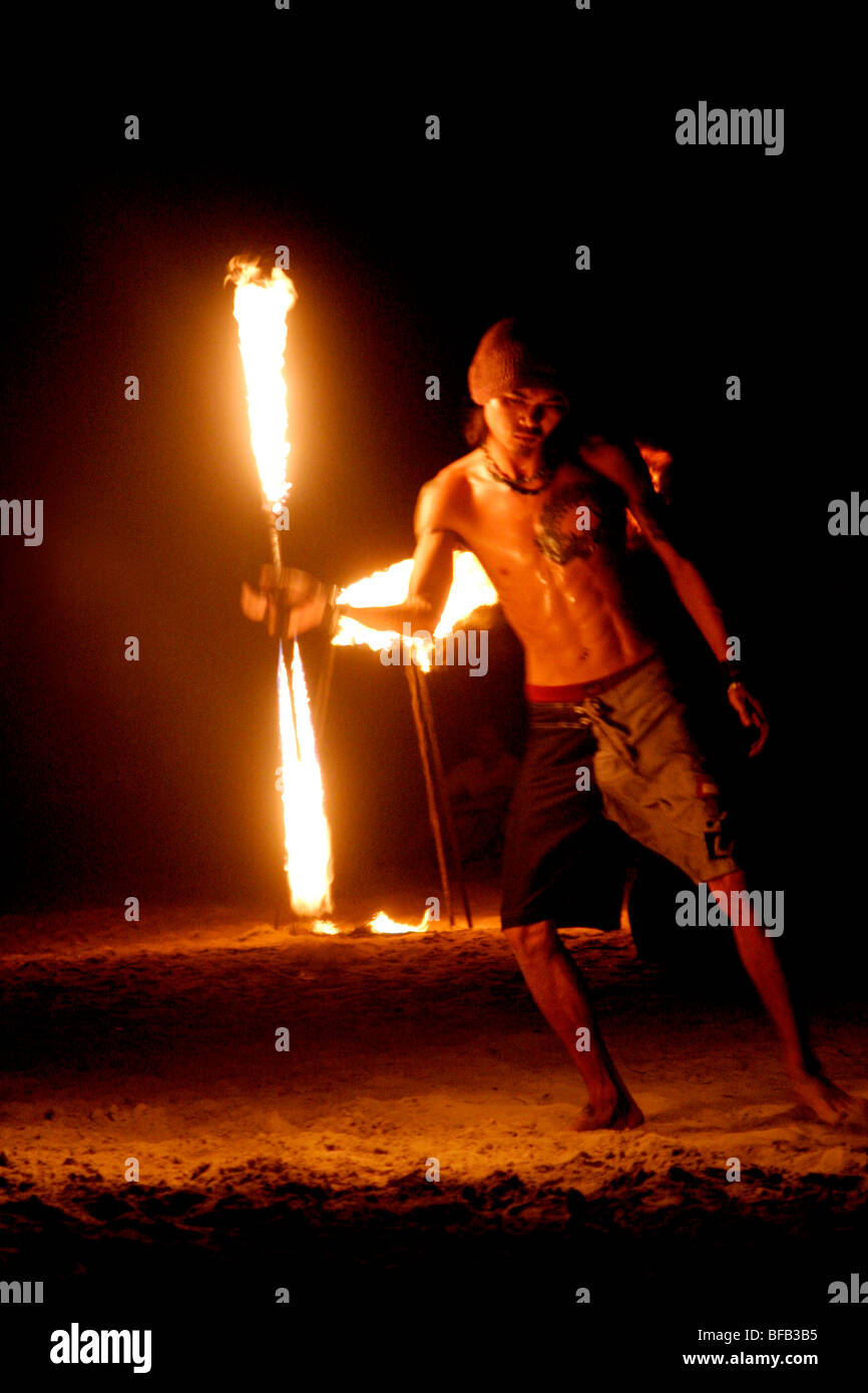 Fire poi at the full moon party, Koh Phangan, Thailand Stock Photo - Alamy