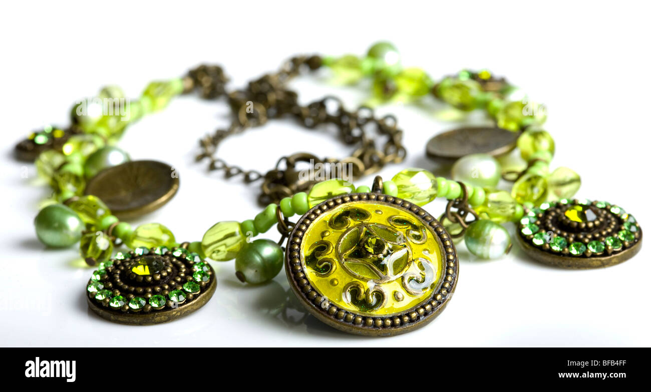Green jeweled necklace Stock Photo - Alamy