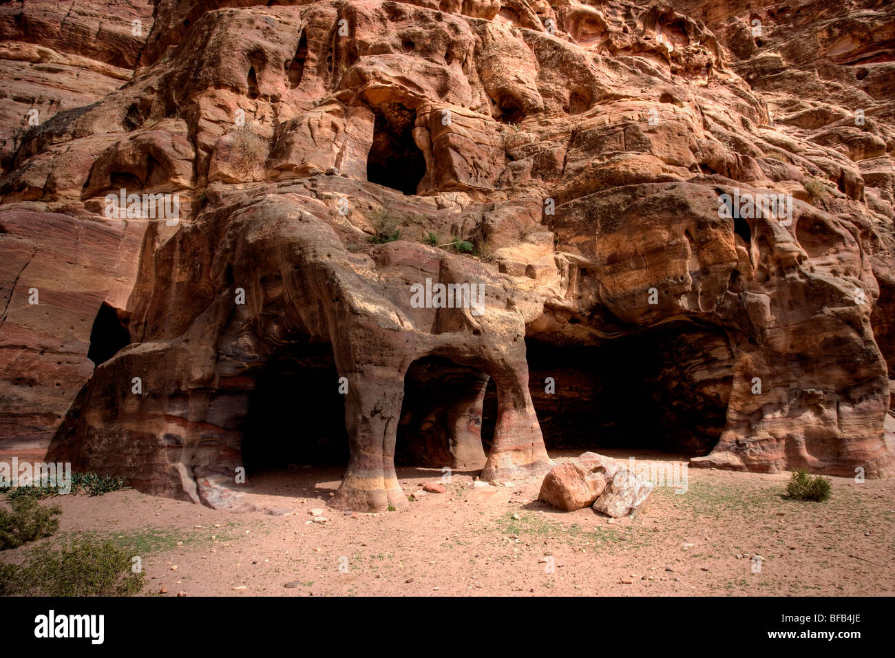 Caves cut out of the sandstone, Petra, Jordan Stock Photo - Alamy
