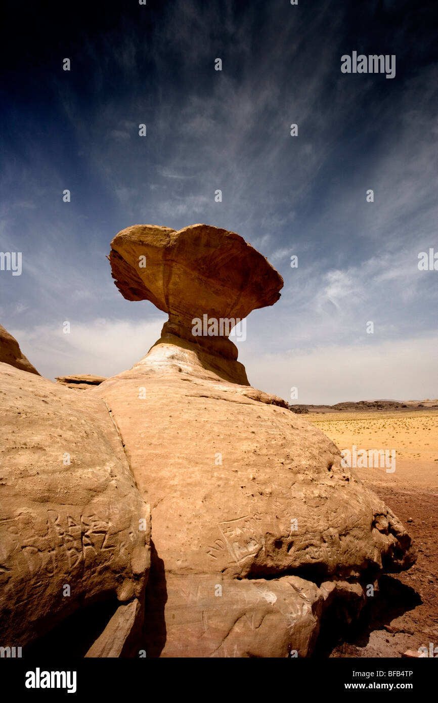 Mushroom rock, Sandstone monument, Wadi rum, Jordan Stock Photo - Alamy