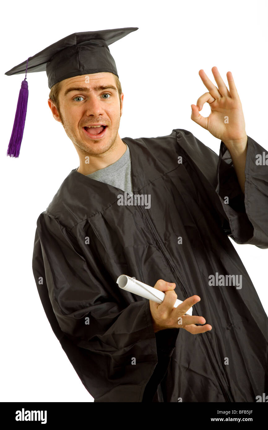 happy young man after his graduation, isolated on white Stock Photo - Alamy