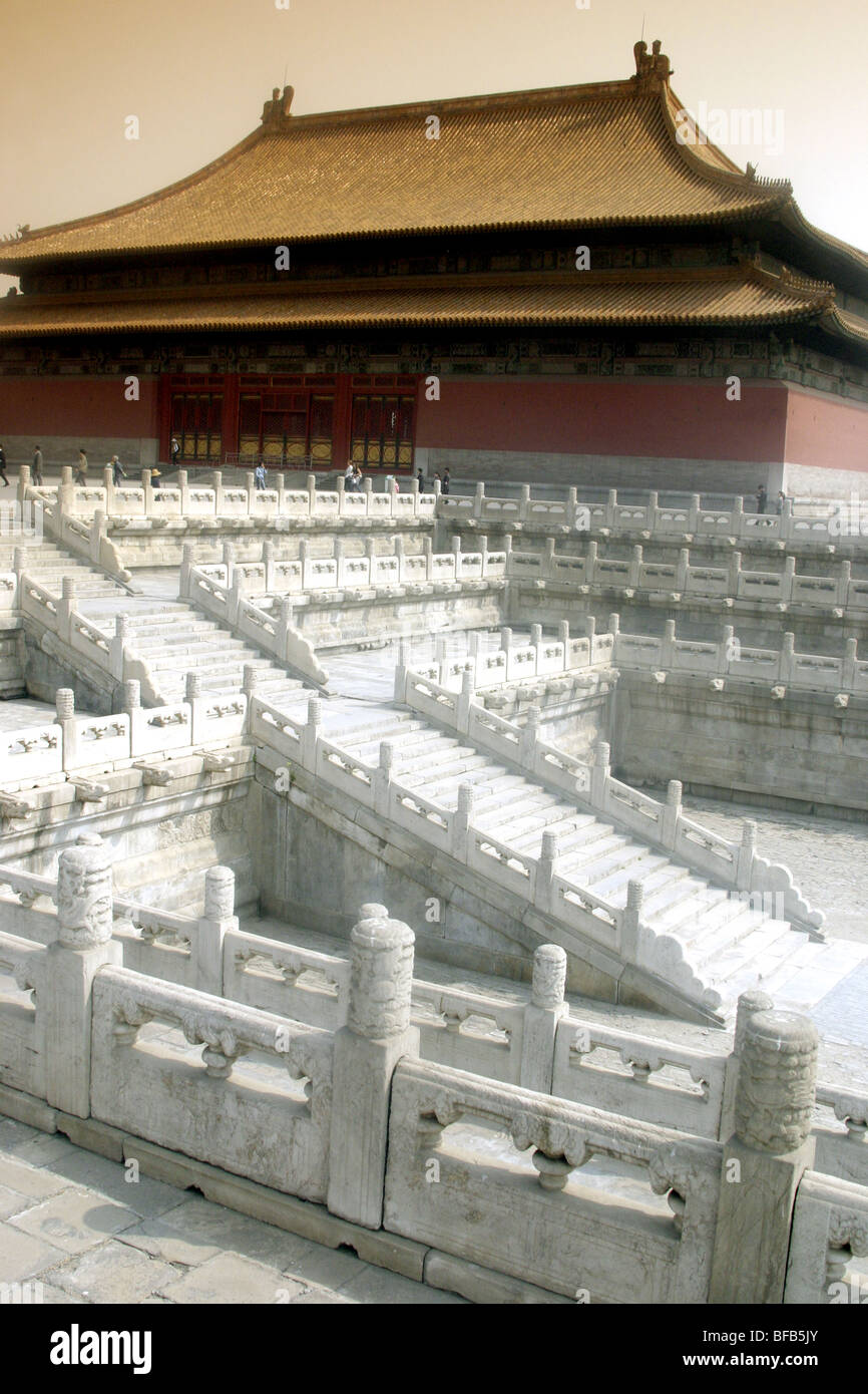 Courtyard and steps inside the Forbidden City, Beijing, China Stock ...