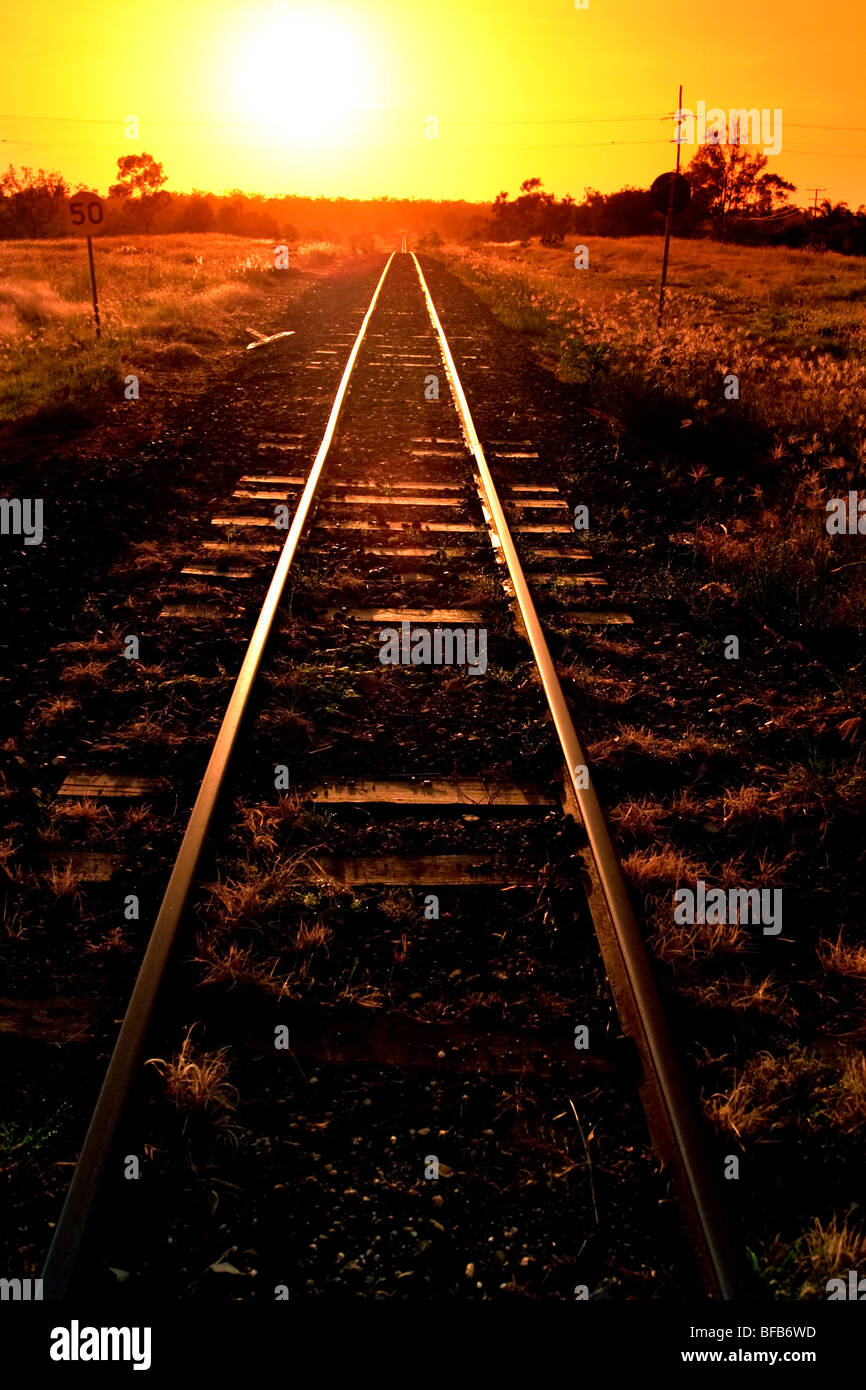 Train tracks leading through the Queensland outback, Australia Stock ...