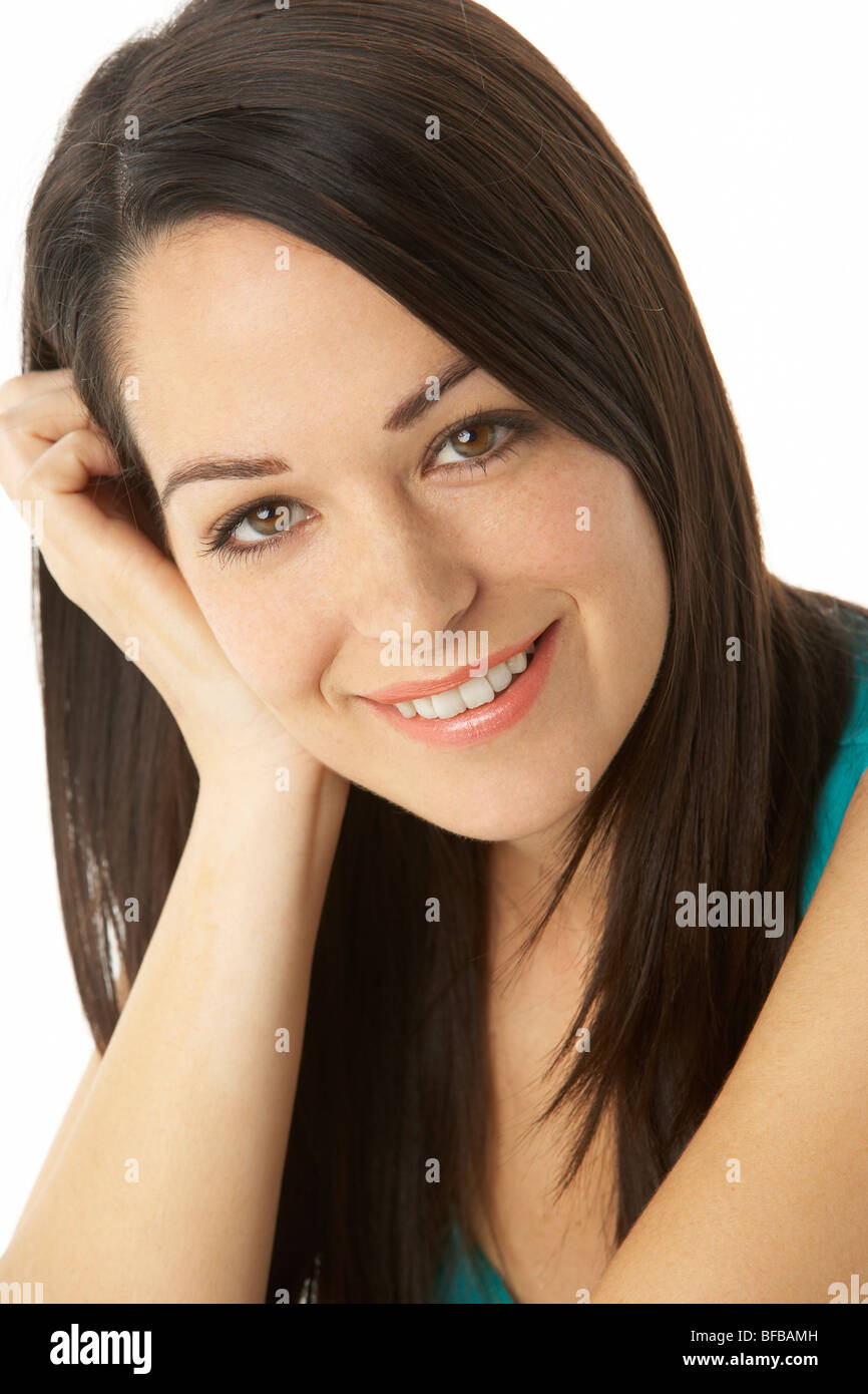 Studio Portrait Of Smiling Woman Stock Photo - Alamy