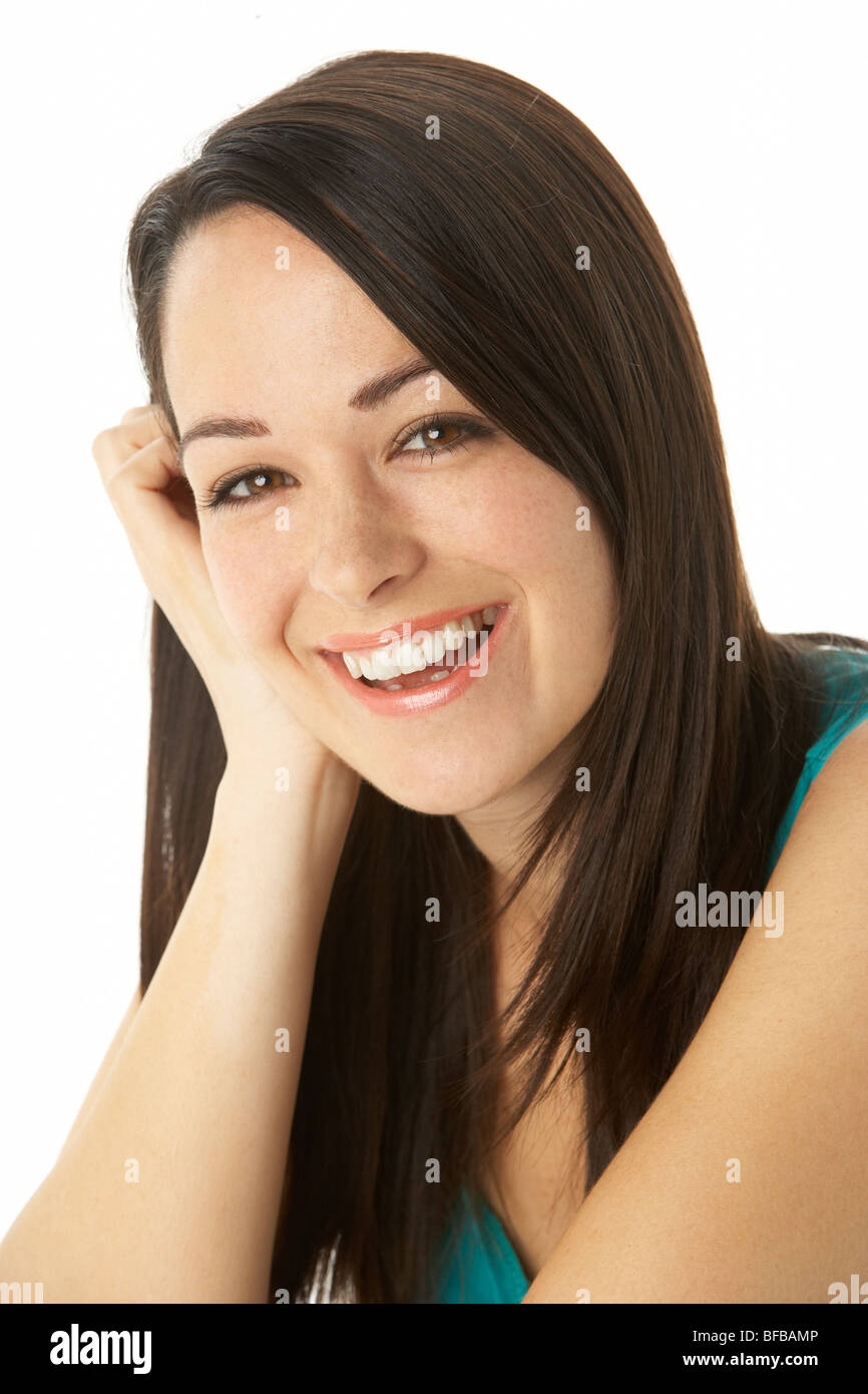 Studio Portrait Of Smiling Woman Stock Photo - Alamy