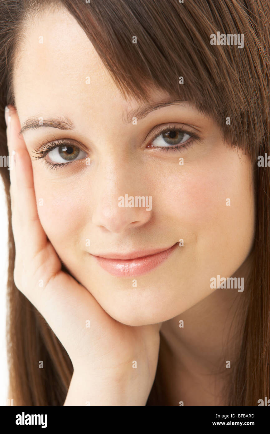 Studio Portrait Of Teenage Girl On White Background Stock Photo - Alamy