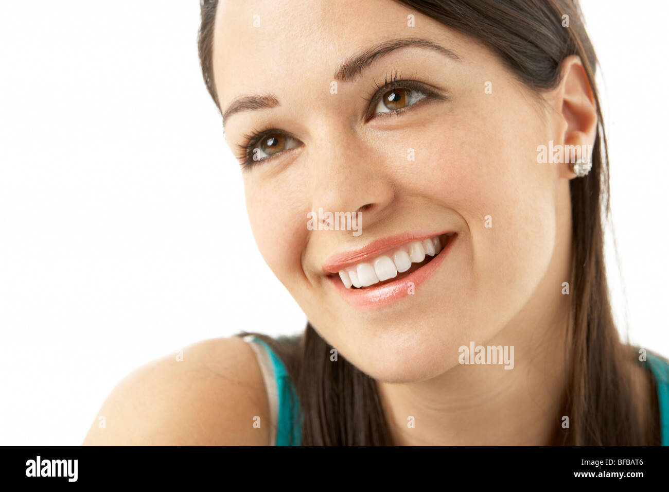 Studio Portrait Of Laughing Woman Stock Photo - Alamy