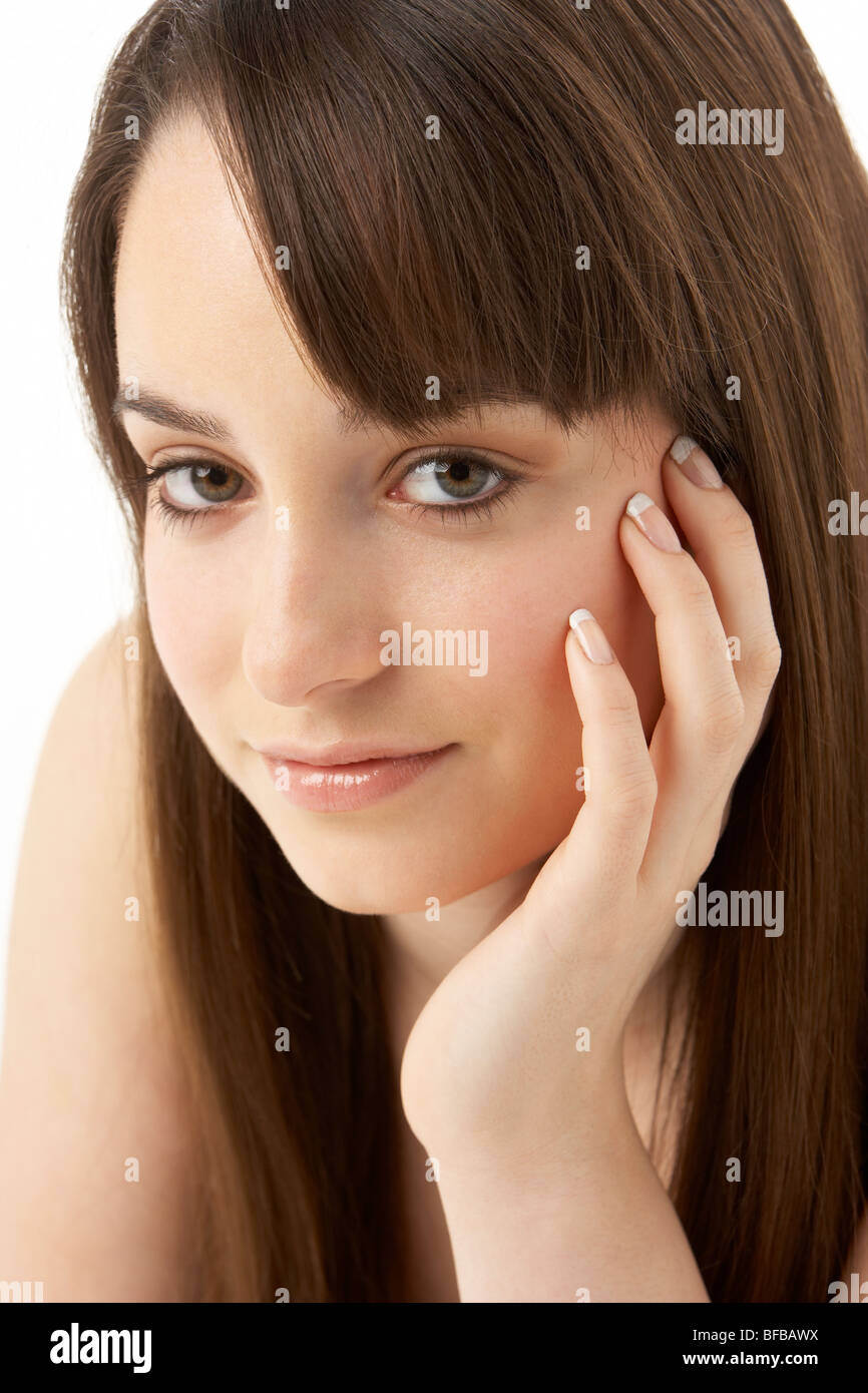 Studio Portrait Of Teenage Girl On White Background Stock Photo - Alamy