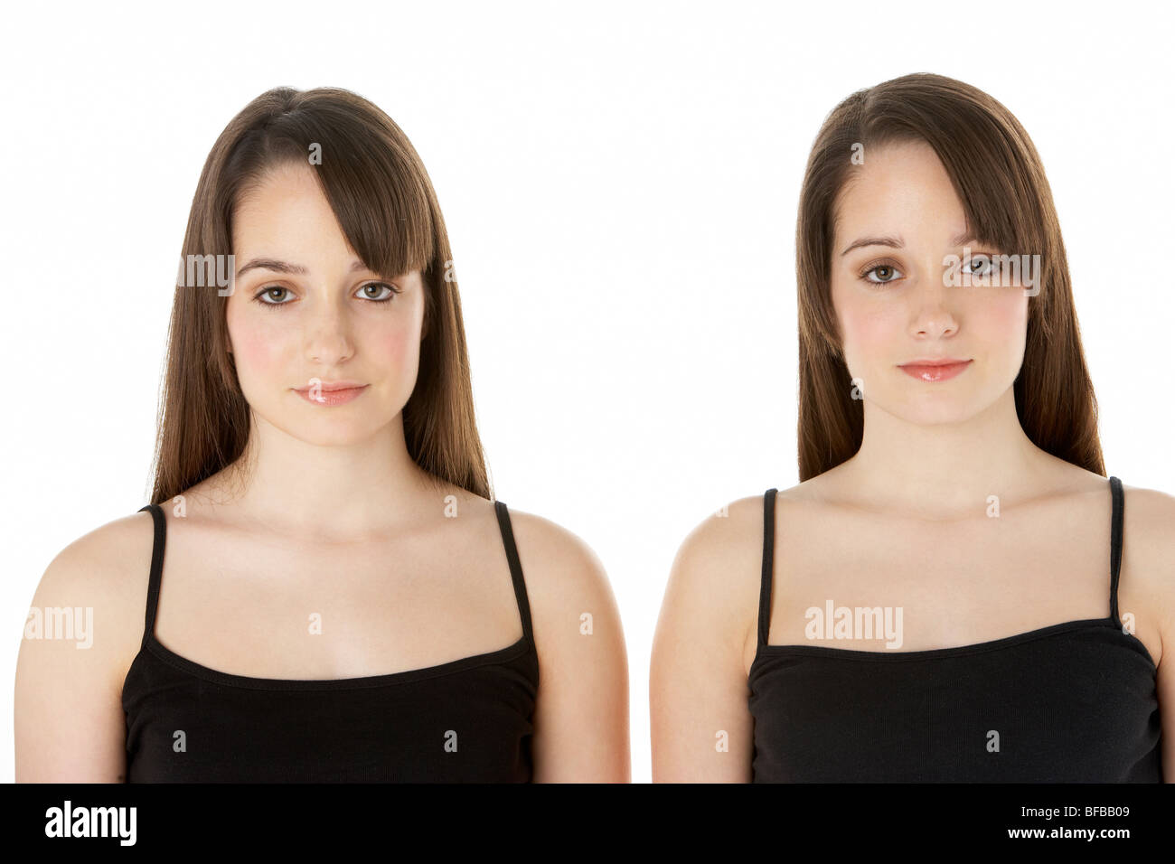 Studio Portrait Of Teenage Twins Stock Photo - Alamy