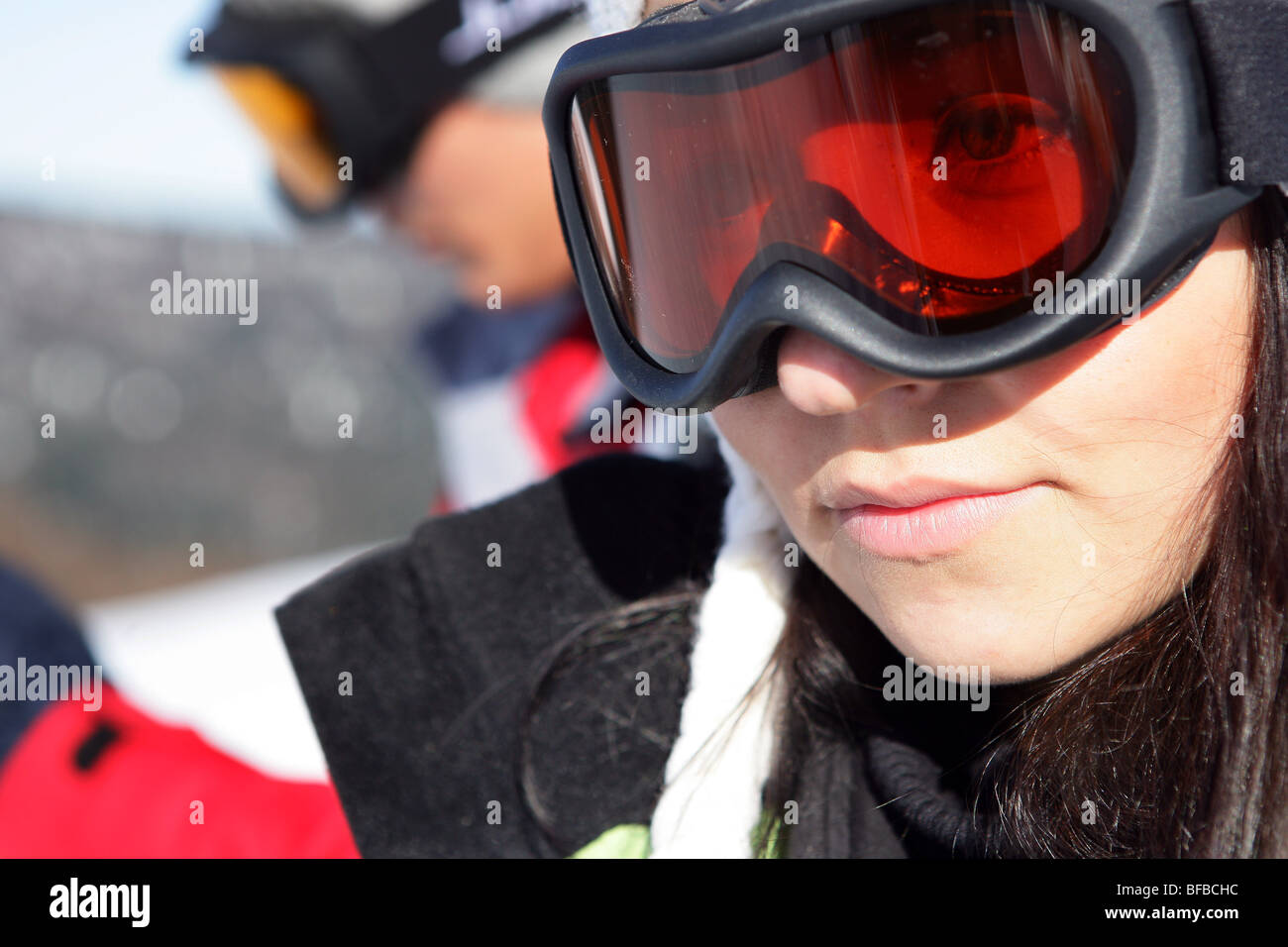 Female face with a ski mask Stock Photo - Alamy
