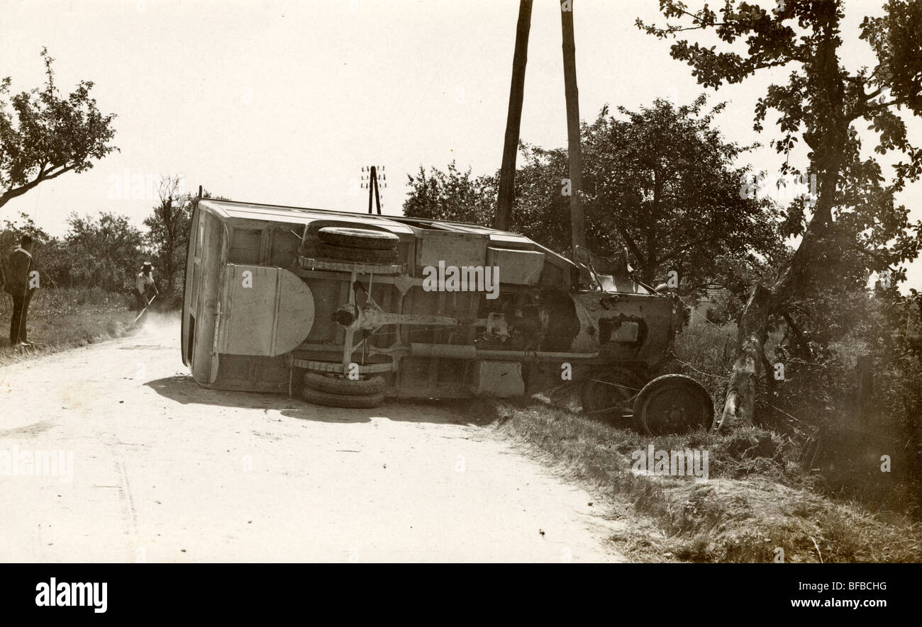 Overturned Bus on Country Road Stock Photo - Alamy