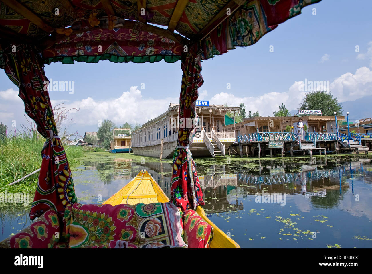 Houseboats. View from a shikara (traditional tourist boat). Dal Lake ...