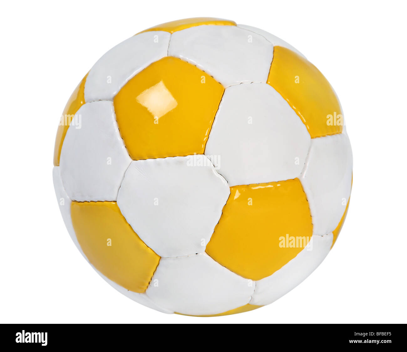 Yellow football ball detail on white background Stock Photo - Alamy