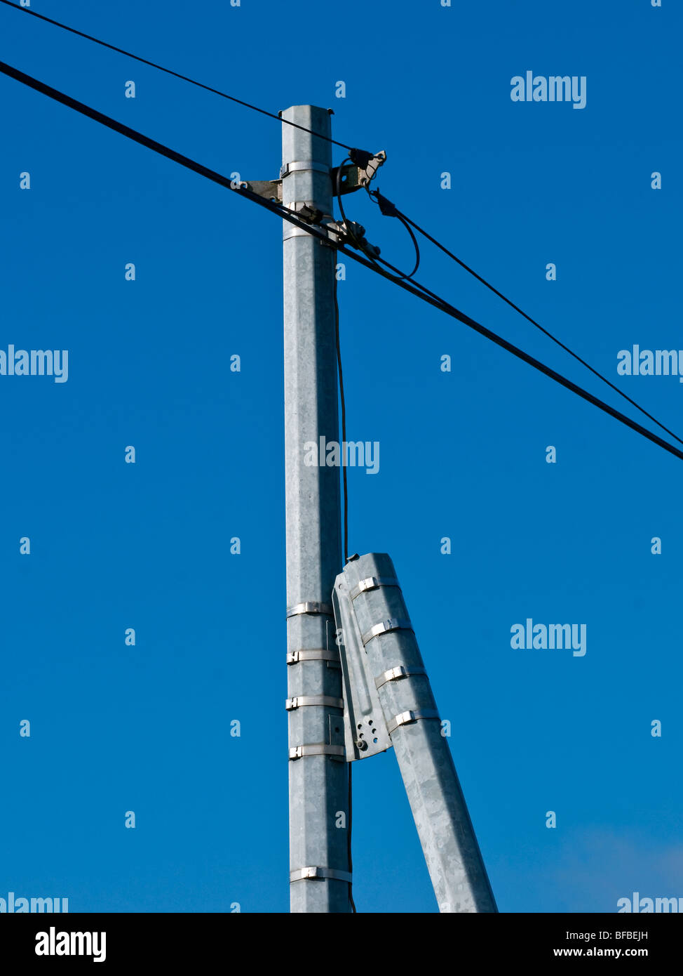 Tall support pole galvanized metal telephone pole france hi-res stock ...