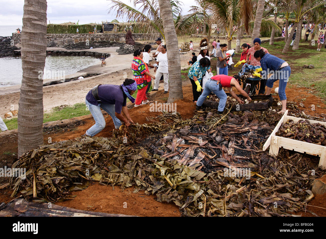 Curanto celebration (cooking underground) Hanga Roa, Easter Island ...