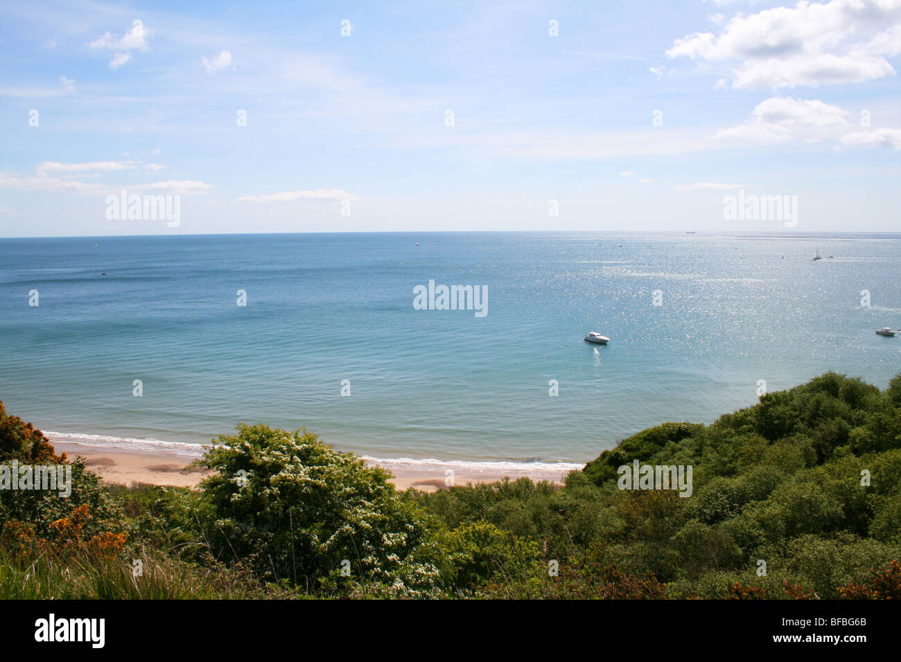 The view along the Dorset coastal path from Swanage to Old Harry Rocks ...