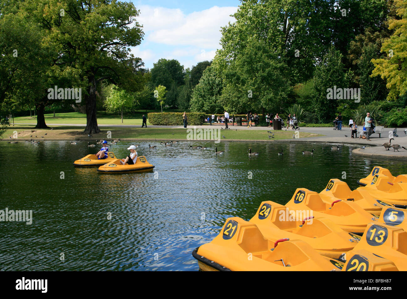 Children having fun in the children's boating lake in Regent's Park ...