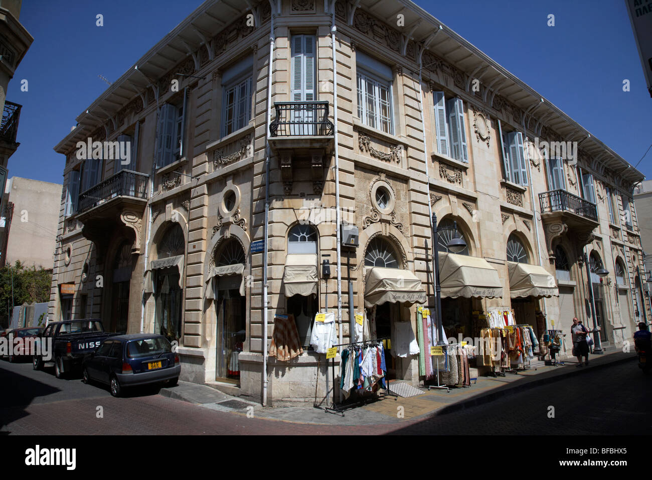 old colonnial building housing shops and gift shops old town Limassol ...