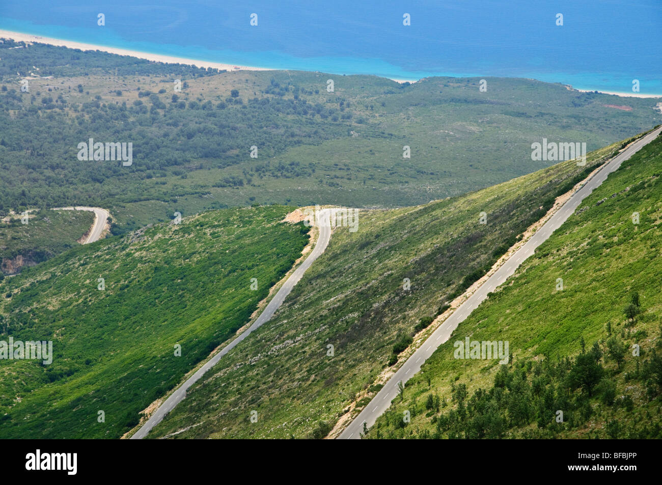 Looking down from the top of the Llogora pass with Albanias unspoilt ...