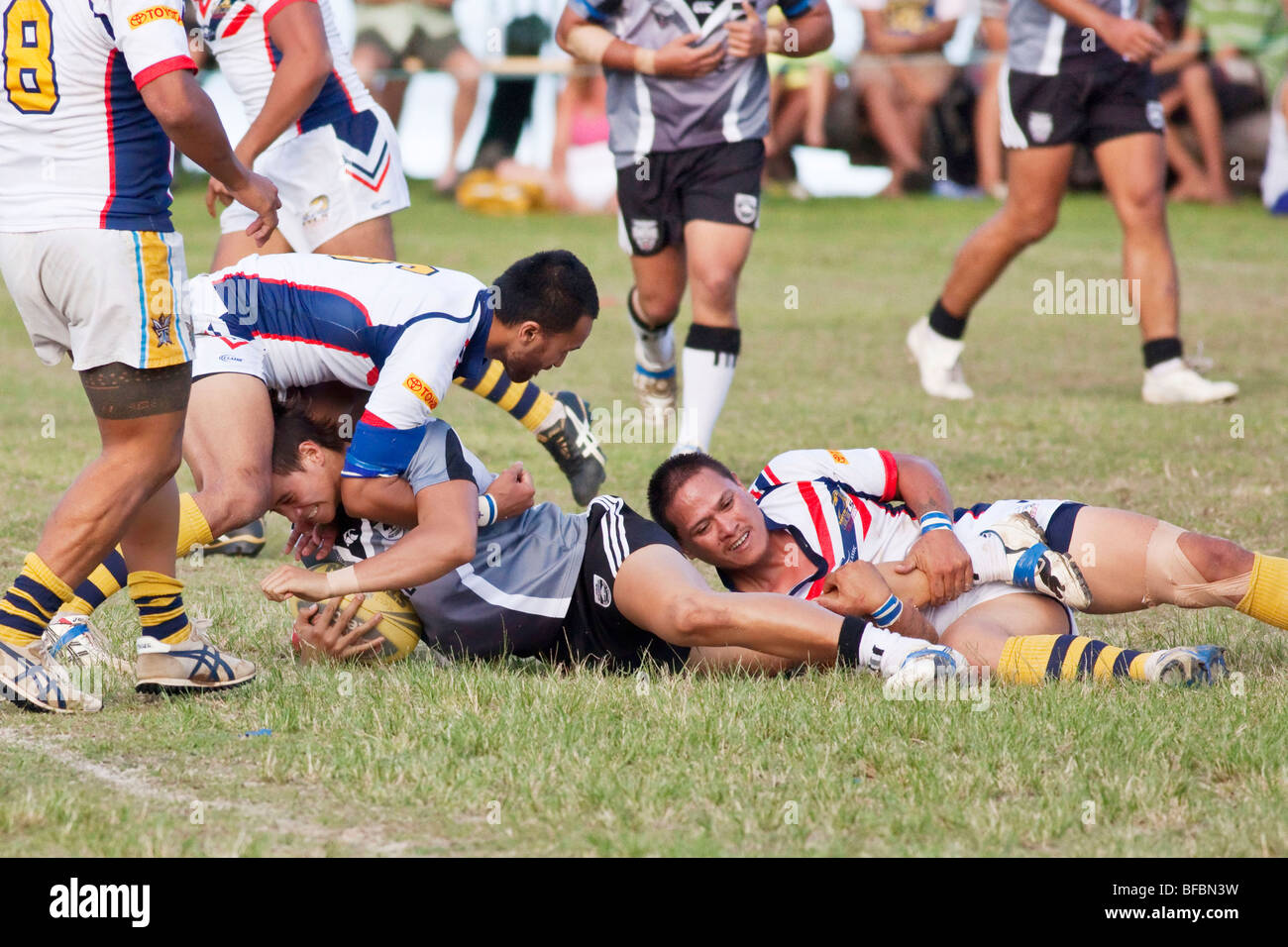 A rugby game on Rarotonga in The Cook Islands next to the sea Stock ...