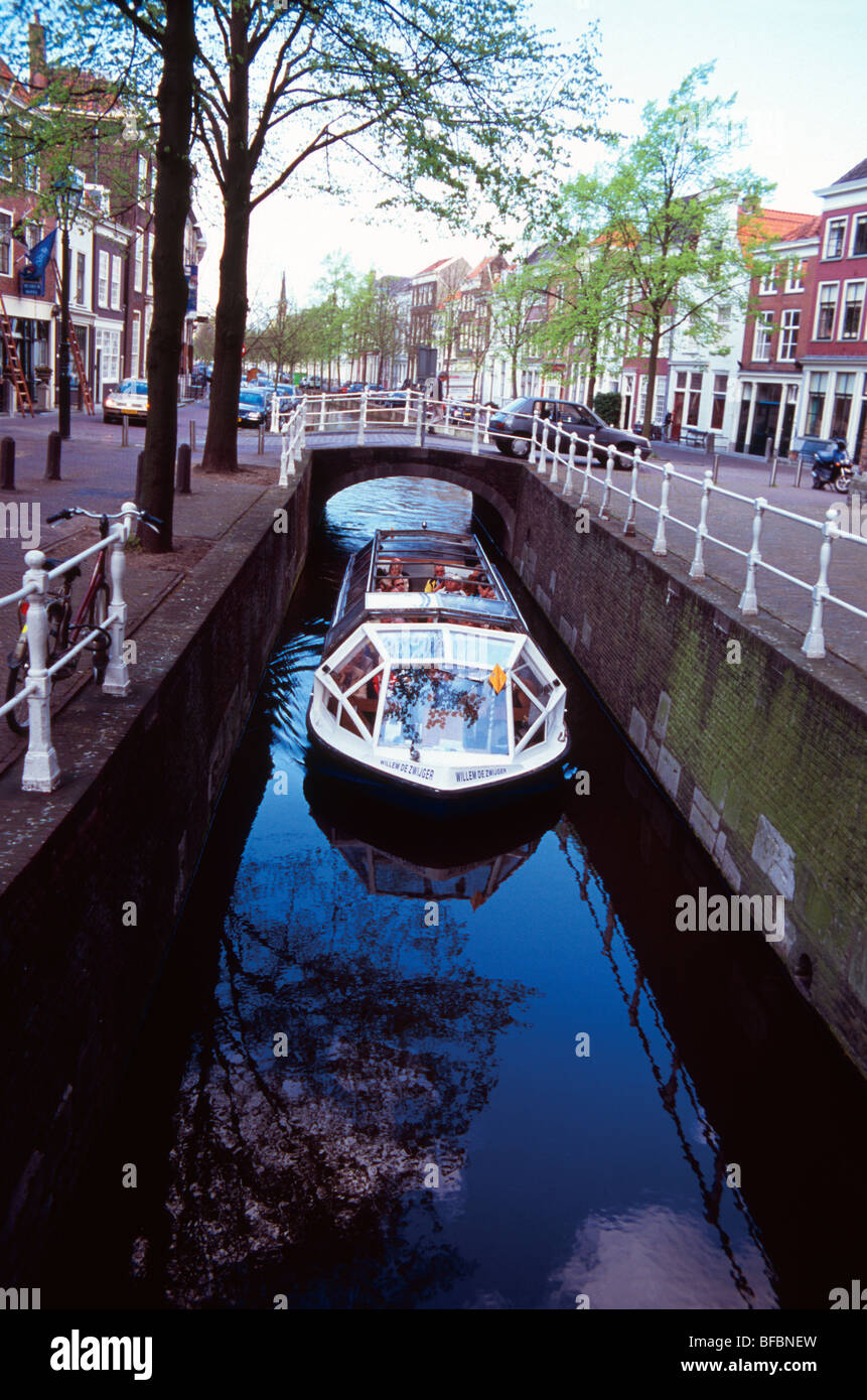 Sightseeing river bus on canal in Delft, Holland Stock Photo - Alamy