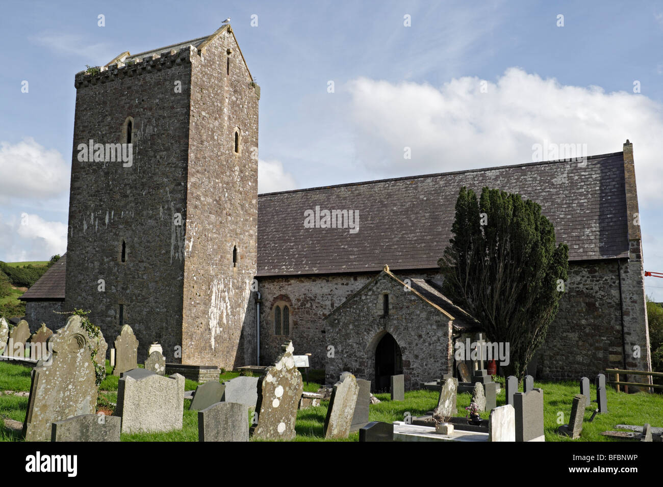 St Cenydd's church at Llangennith on the Gower Peninsula Wales, rural ...