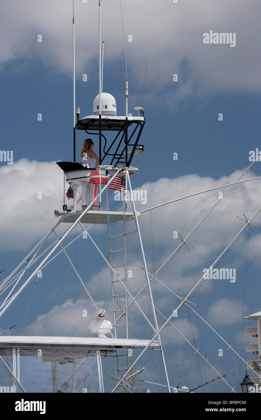 Fly bridge of yacht, Bahamas Stock Photo - Alamy
