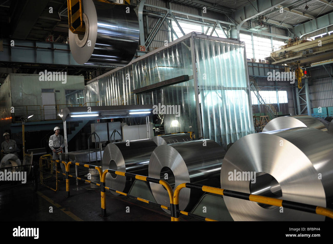 Steel plate rolls at Shanghai Baosteel factory. 20-Oct-2009 Stock Photo ...