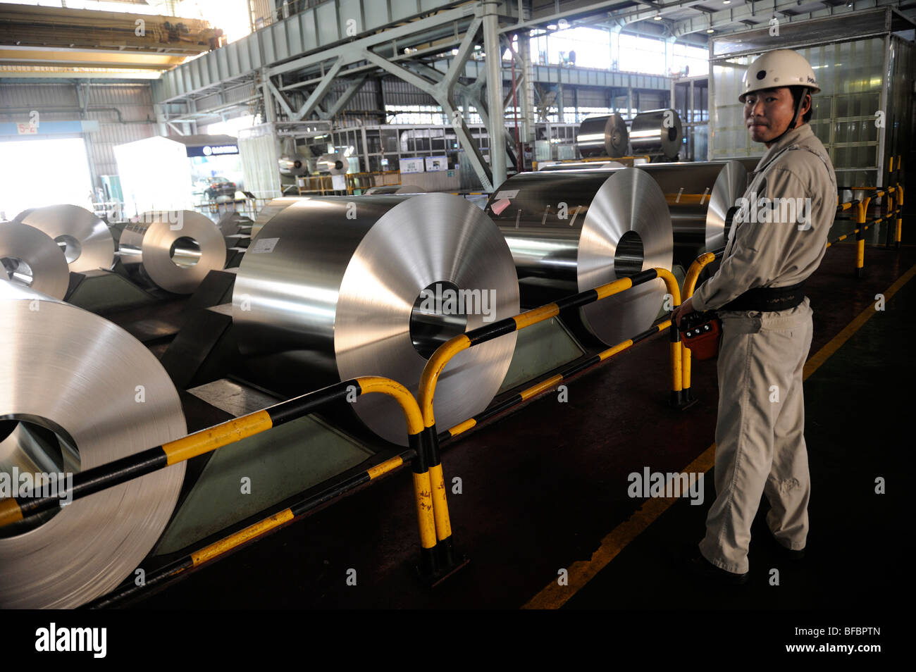 Steel plate rolls at Shanghai Baosteel factory. 20-Oct-2009 Stock Photo ...