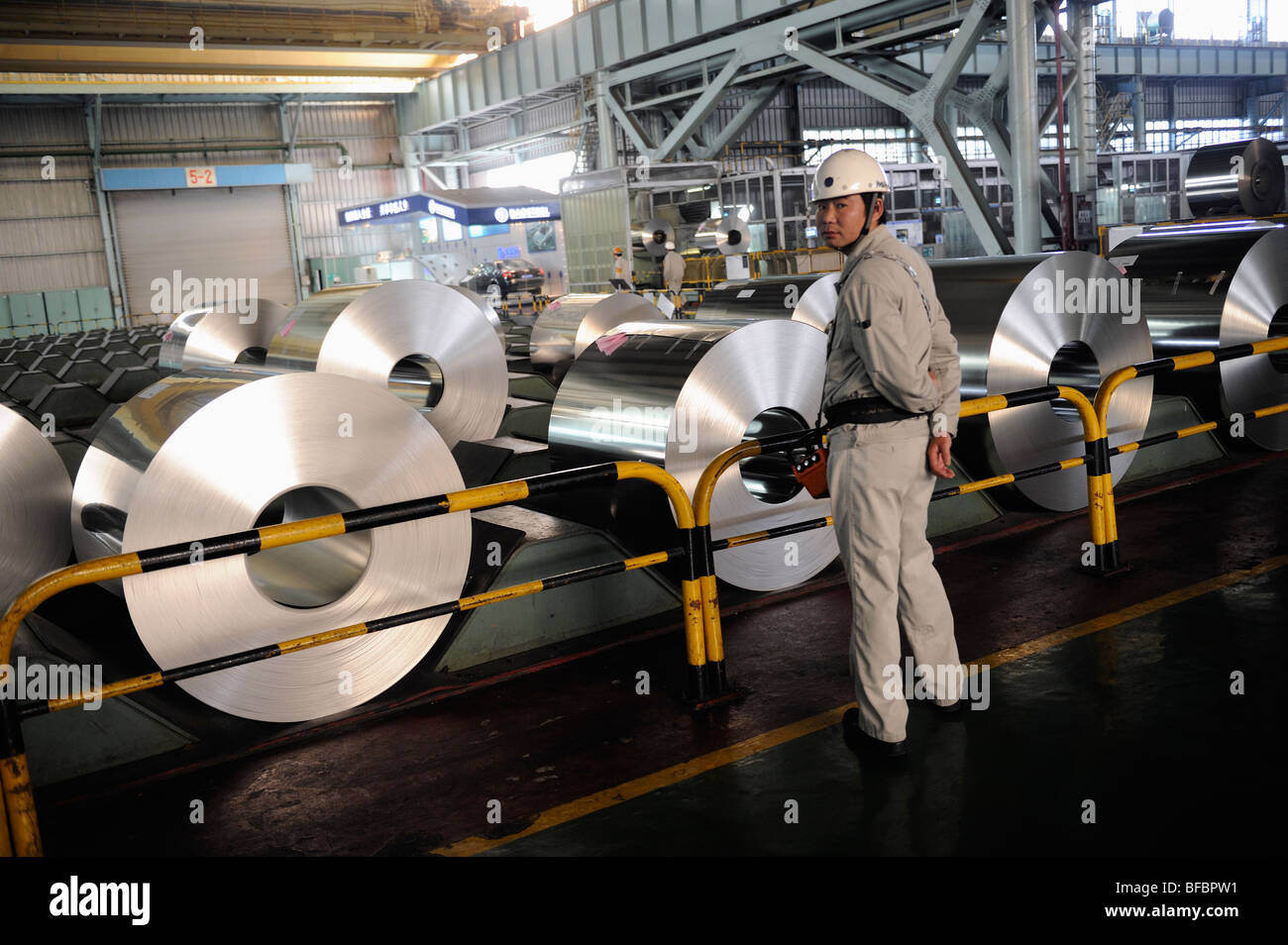 Steel plate rolls at Shanghai Baosteel factory. 20-Oct-2009 Stock Photo ...