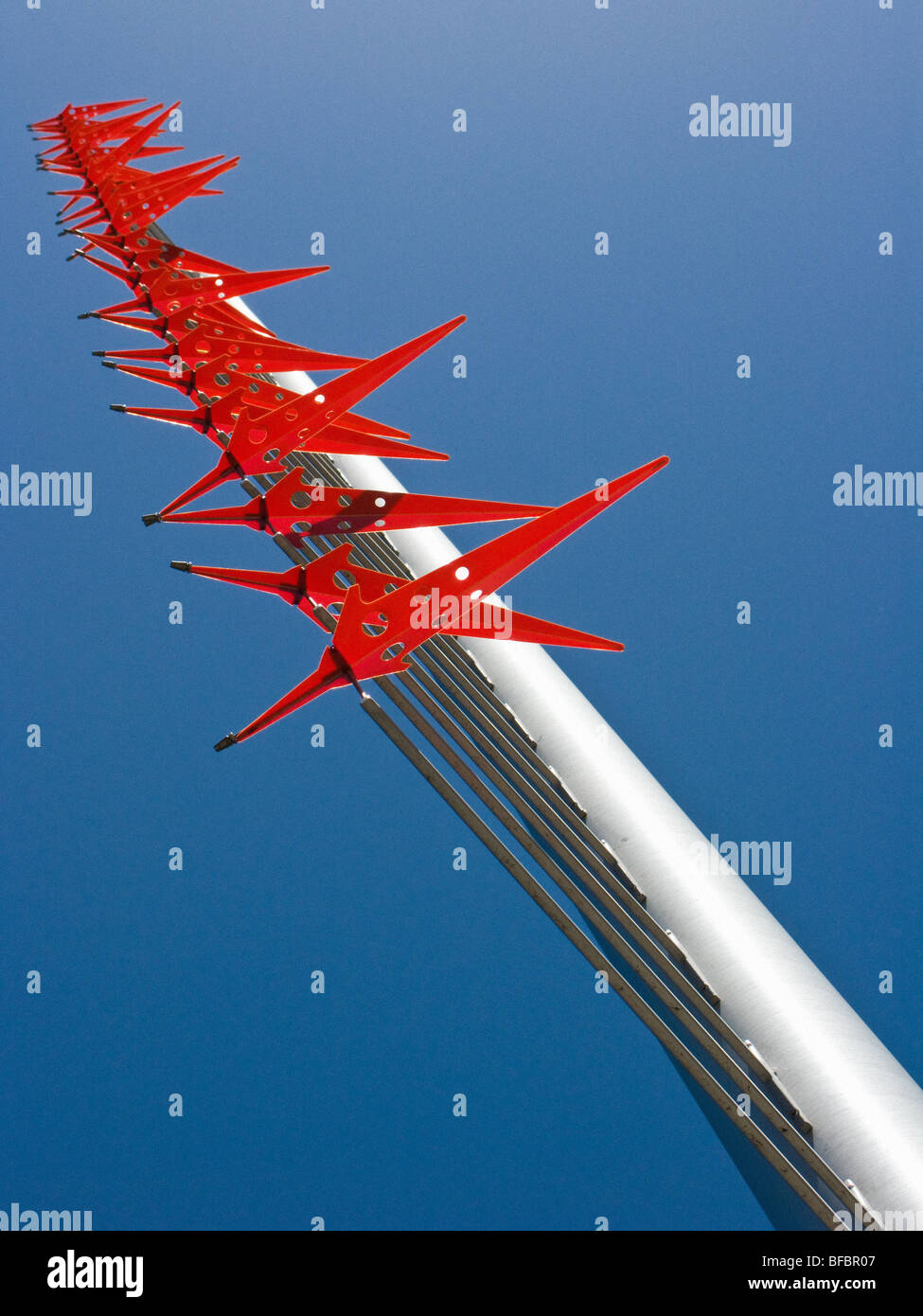 Multiple windvanes on a mast on the San Francisco waterfront illustrate ...