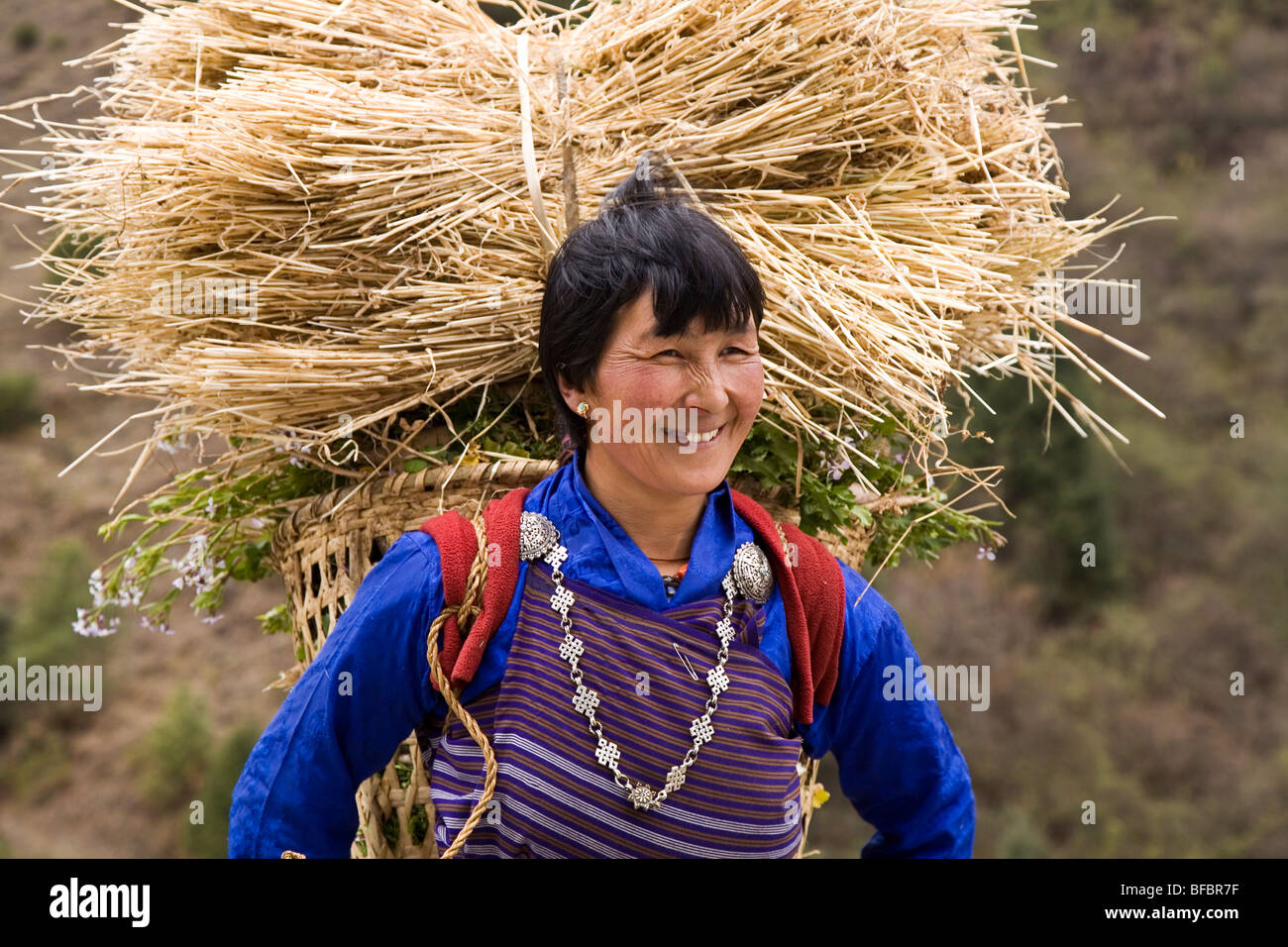 Bhutanese woman on her way to the market in Nobding, Bhutan, Asia Stock ...