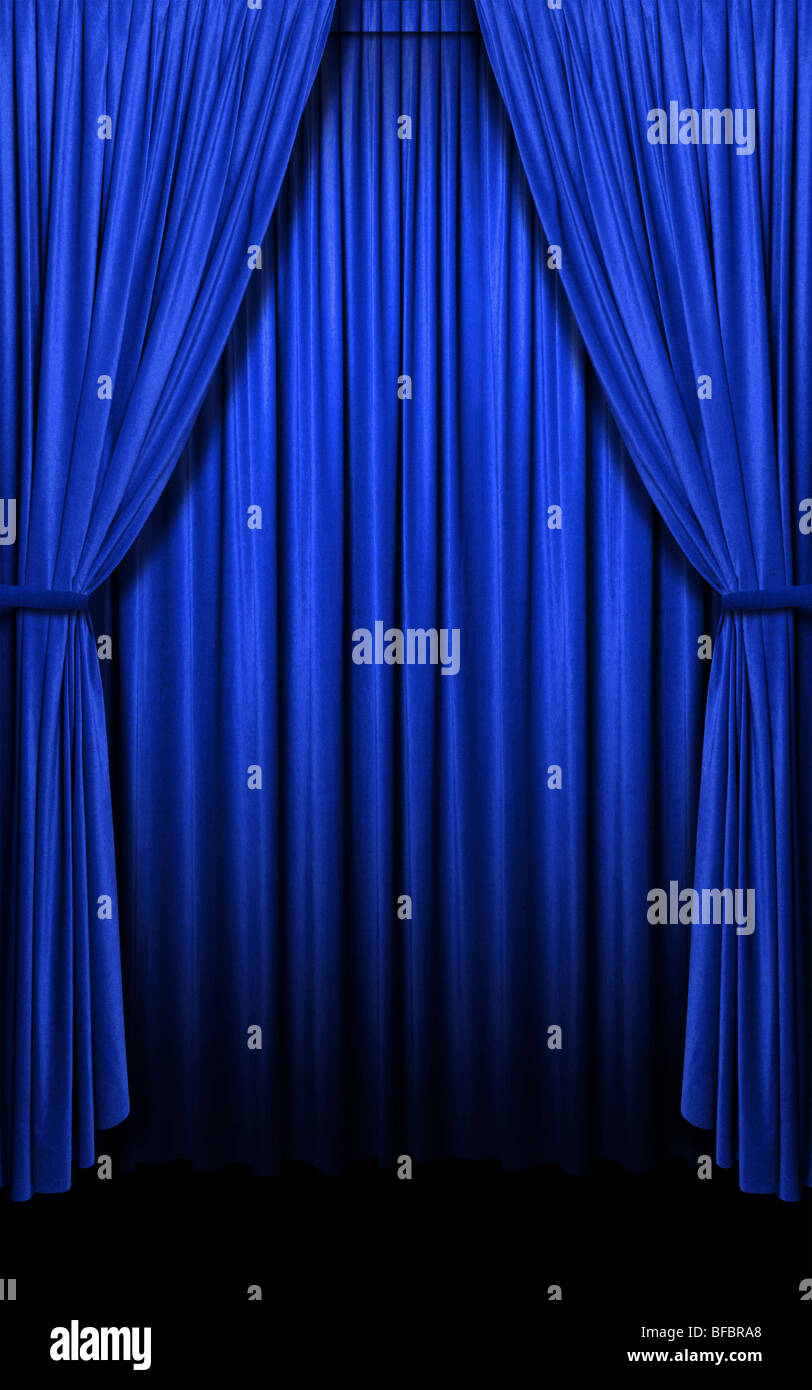Blue curtains with light and shadows in vertical format Stock Photo - Alamy