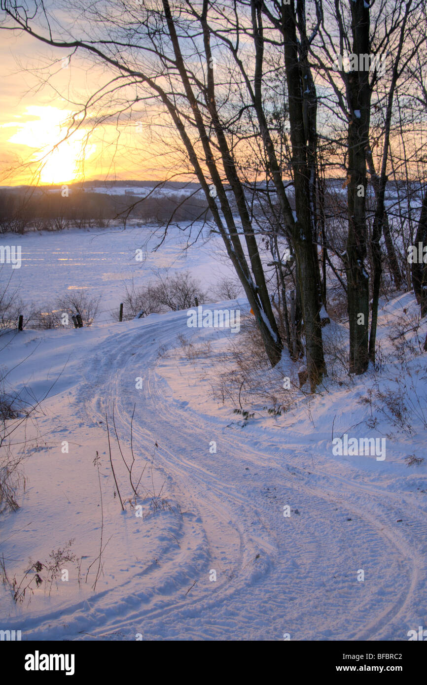 Snowmobile trail by the Mississquoi River, Sheldon, Vermont, USA (HDR ...