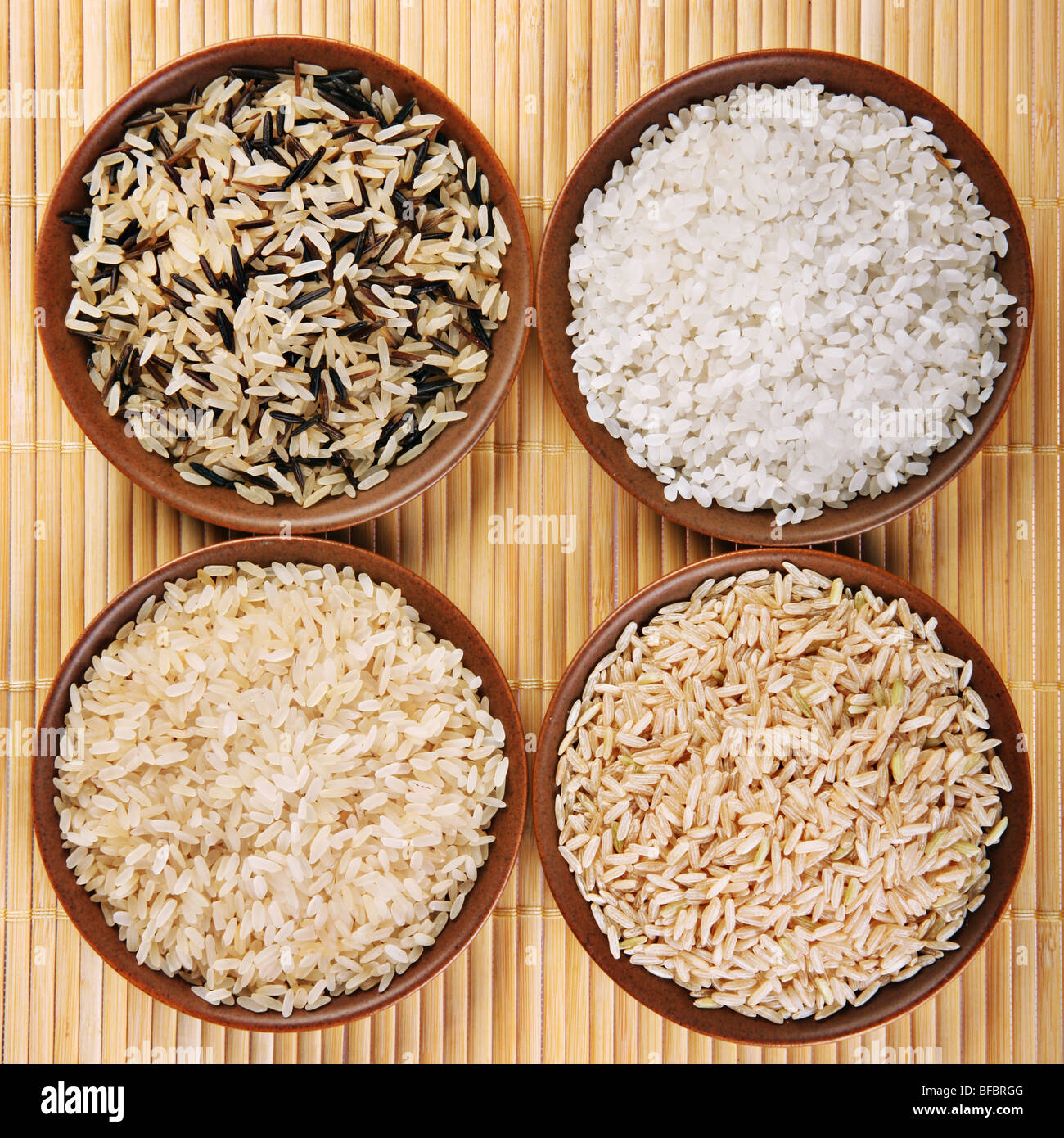 Rice set detail view with brown plate Stock Photo - Alamy