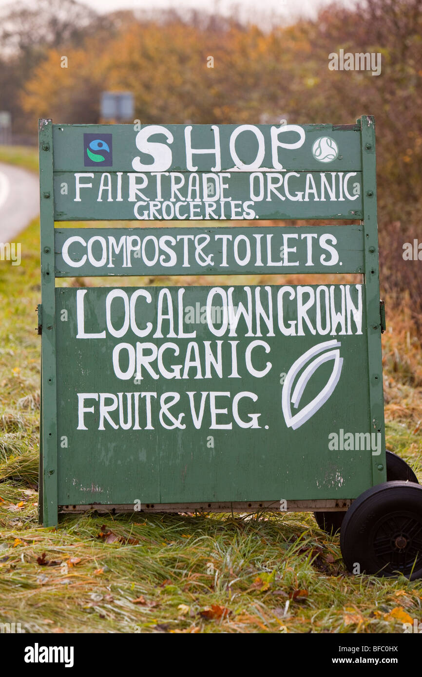 A sign for an organic farm selling home grown produce near Clapham ...