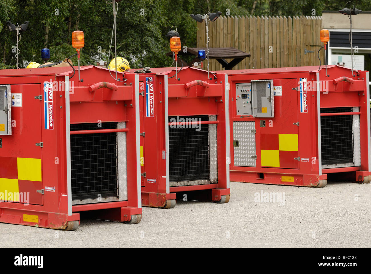 Fire & Rescue Service High Volume pumps and hose used to release flood ...