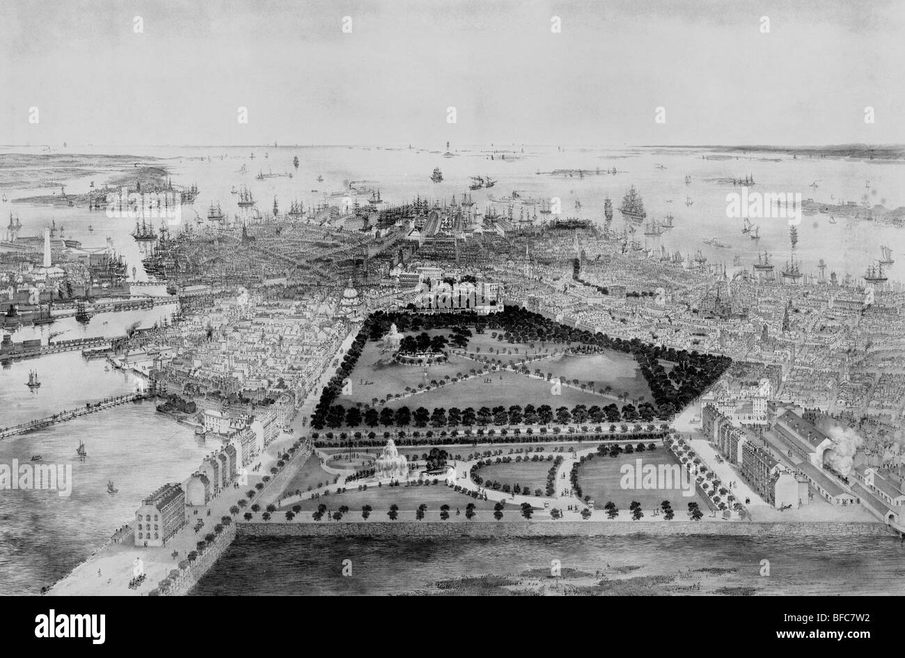 Bird's eye view of Boston, 1850 Stock Photo - Alamy