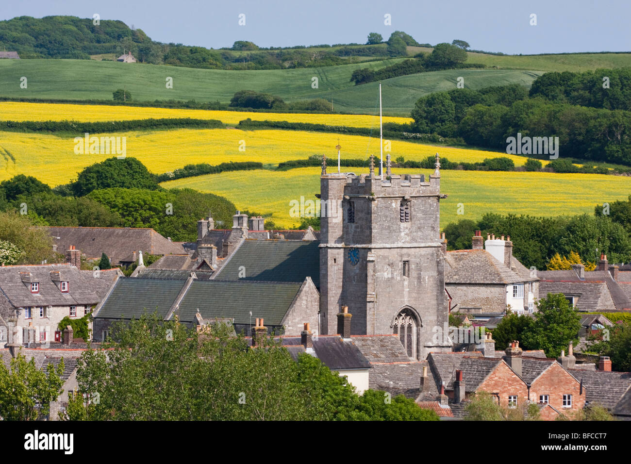 Corfe Church and fields in Dorset, England Stock Photo - Alamy