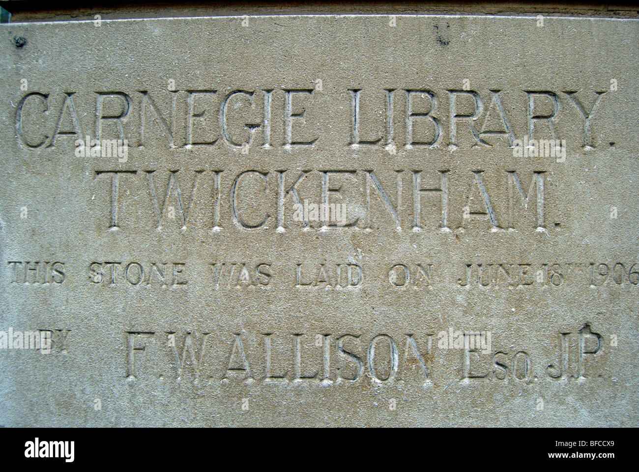 foundation stone at twickenham library, twickenham, middlesex , england ...