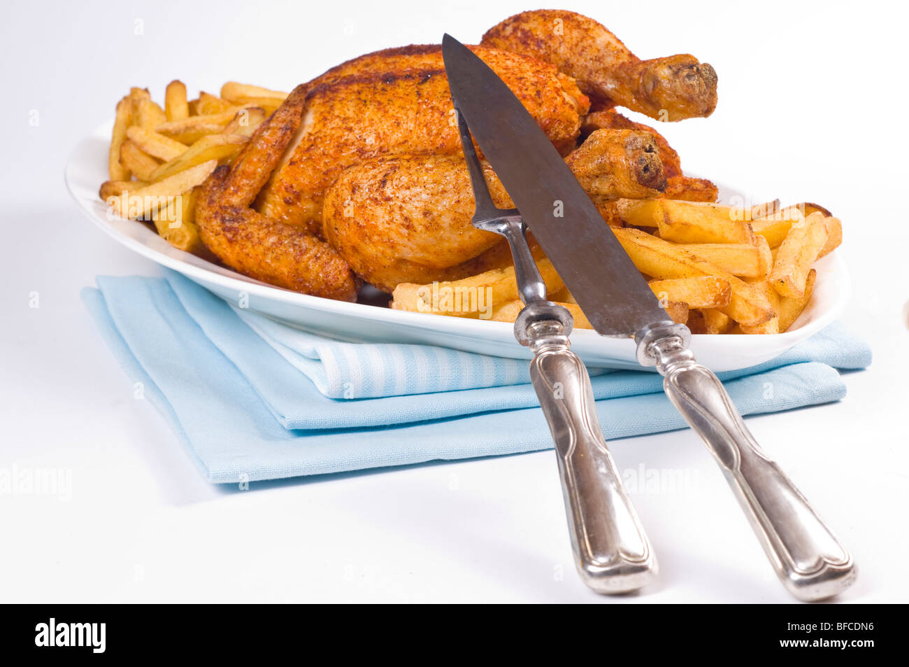 roast chicken with fries Stock Photo - Alamy