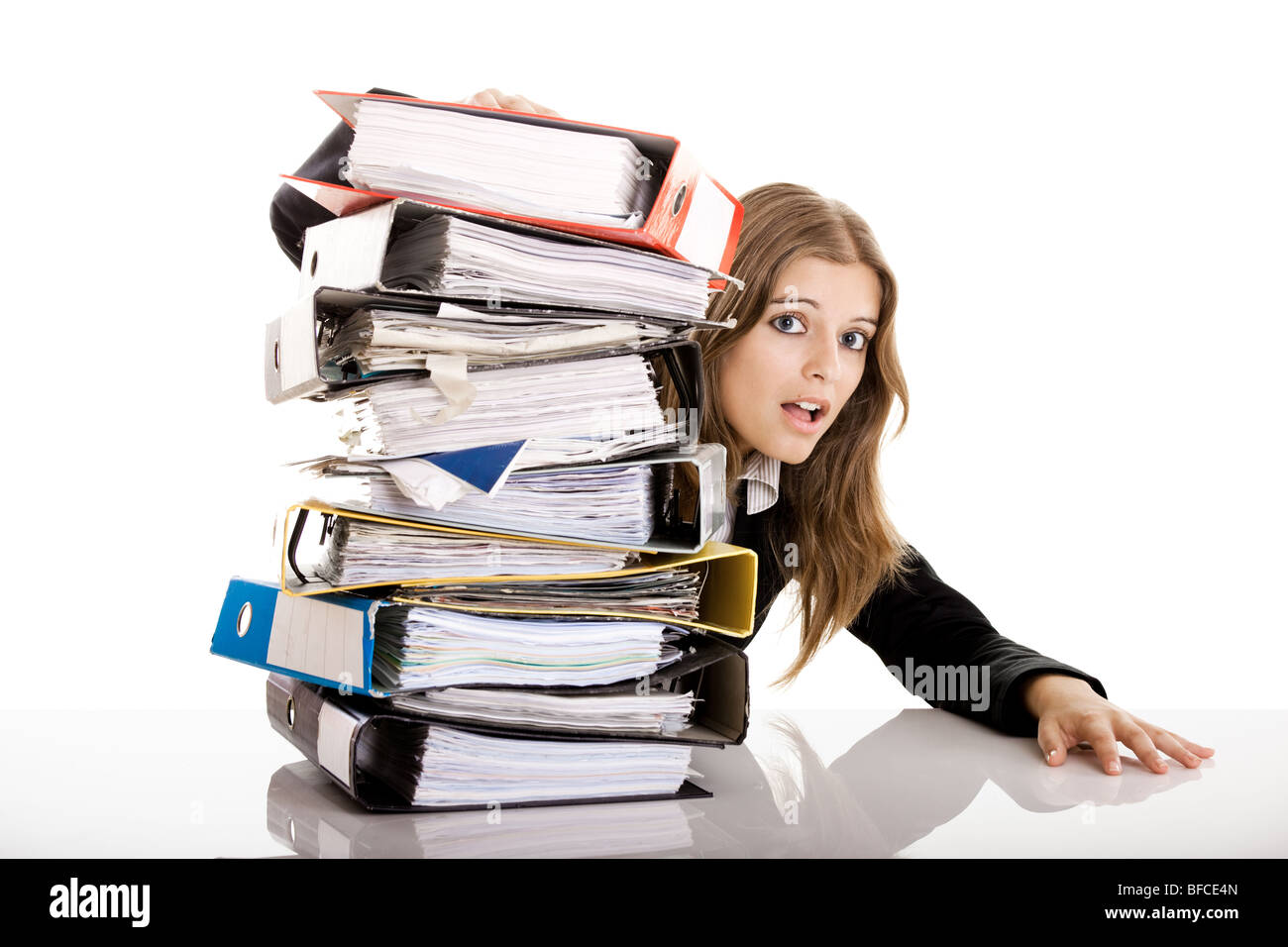 Business Woman in the office over-worked isolated on white Stock Photo ...
