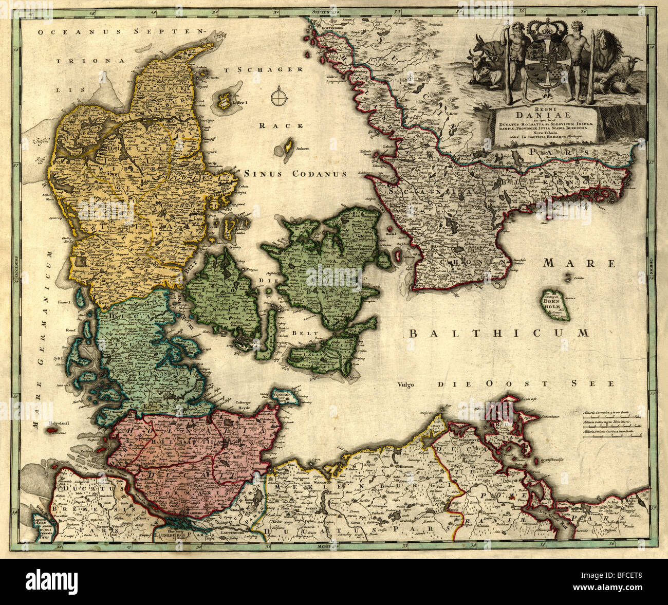 Old map of Denmark (18 centuries, Latin language Stock Photo - Alamy